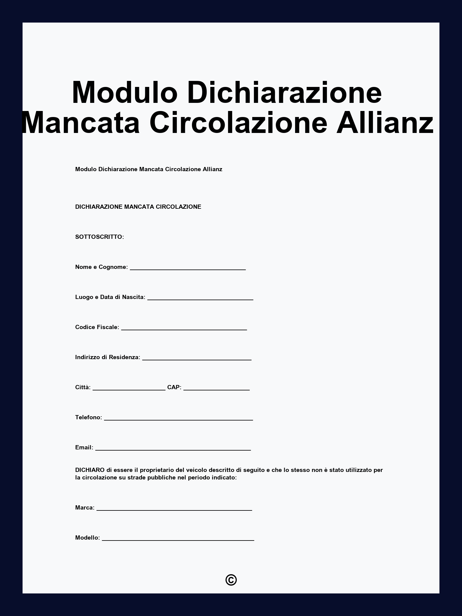Modulo Dichiarazione Mancata Circolazione Allianz